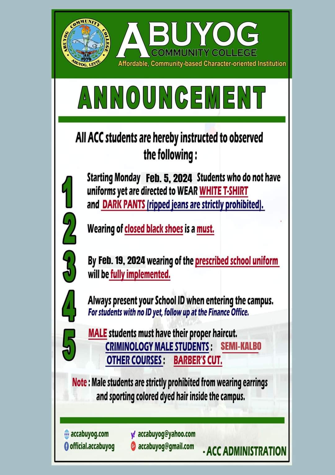 ACC Implements Mandatory Student Uniform Policy for the Upcoming 2nd ...